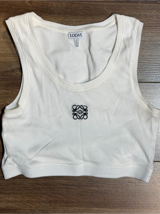 Loewe | Tops | Loewe Cream Ribbed Logo Crop Tank | Poshmark